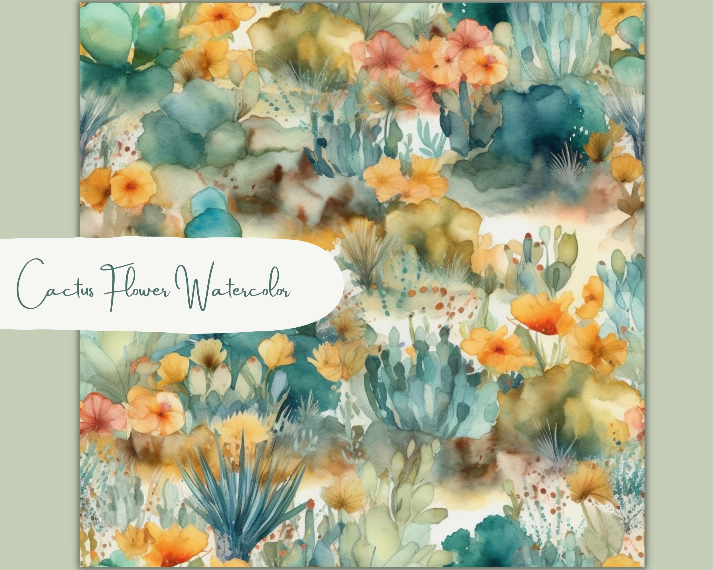 Cactus Flower Watercolor Digital Paper | Succulent Watercolor ...