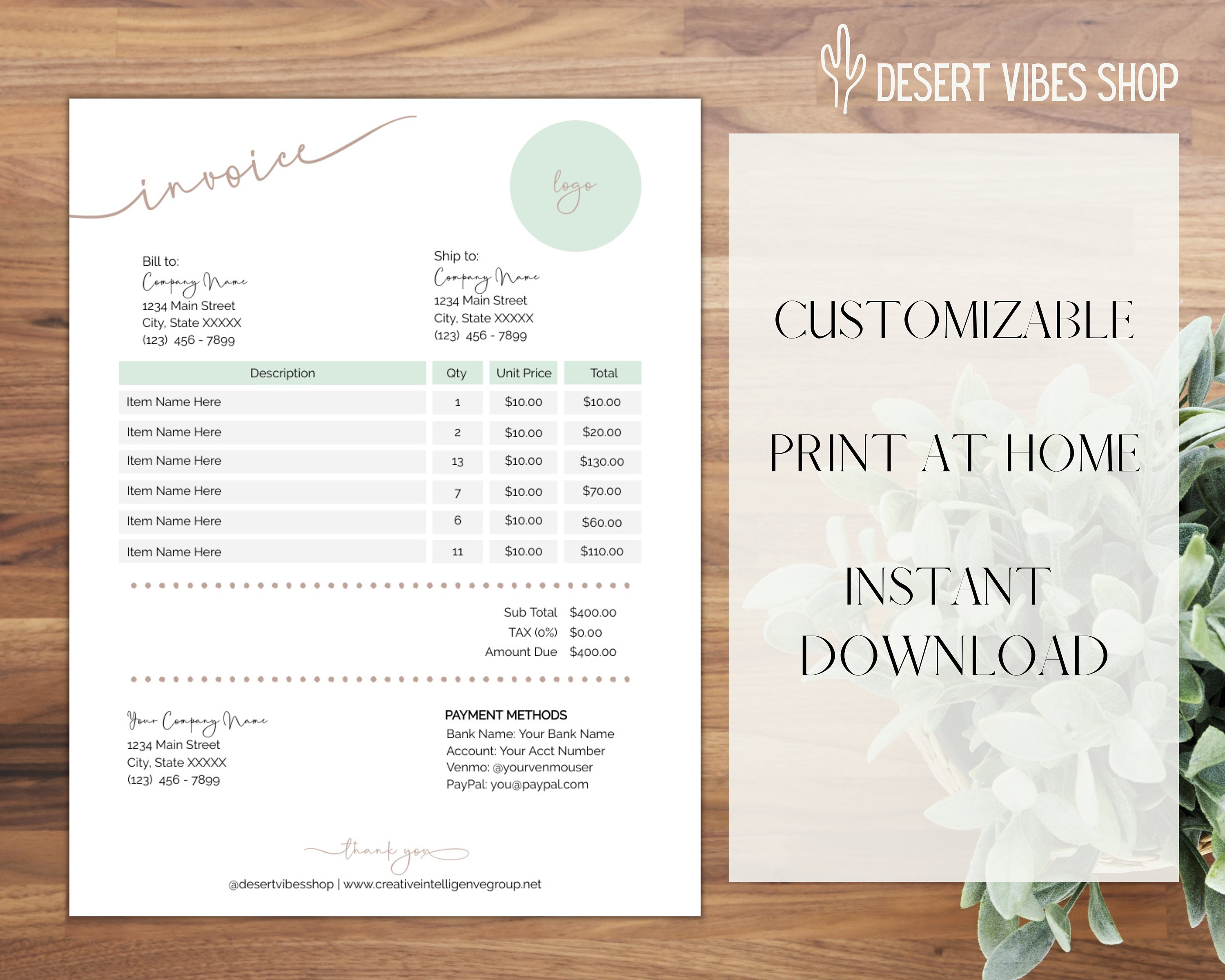 Customizable Invoice Template | Modern Invoice Template | Natural ...