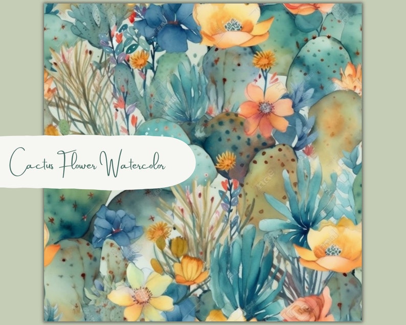 Cactus Flower Watercolor Digital Paper | Succulent Watercolor ...