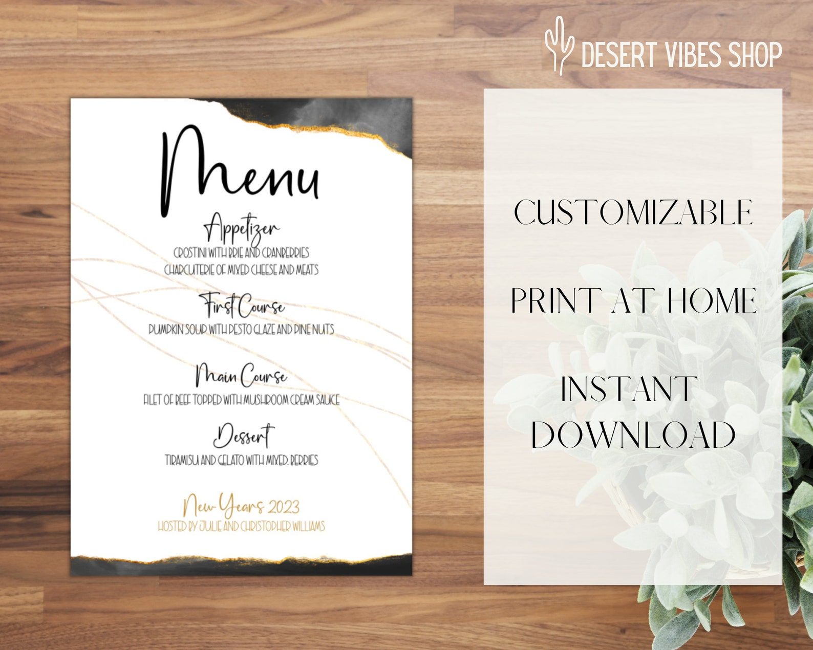 Customizable NYE Menu | Gold and Black New Years Eve Menu | Editable ...