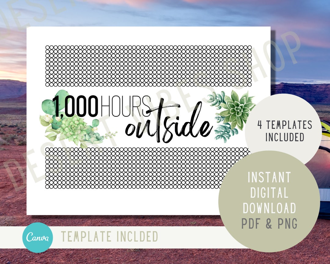 1000 Hours Outside Tracker Template - Digital Outdoor Activity Tracker - Customizable PDF, PNG ...