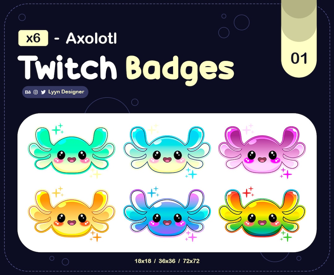 Axolotl Twitch Badges / 6 Beautiful Axolotl Badges / Sparkles - Etsy ...