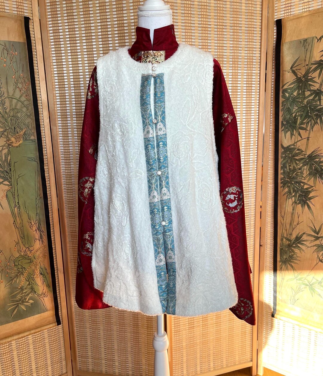 Chinese Hanfu Top, for Bust 96-105cm, White Waistcoat, Traditional ...