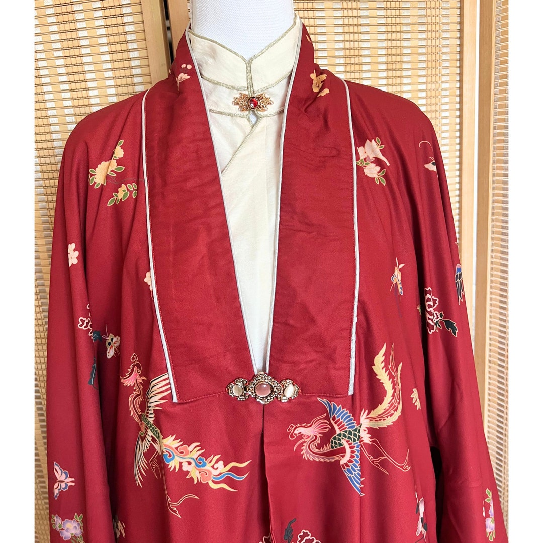 Holiday Gift, Women Hanfu, Long Robe Dress, Red Hanfu, Dainty Printed ...