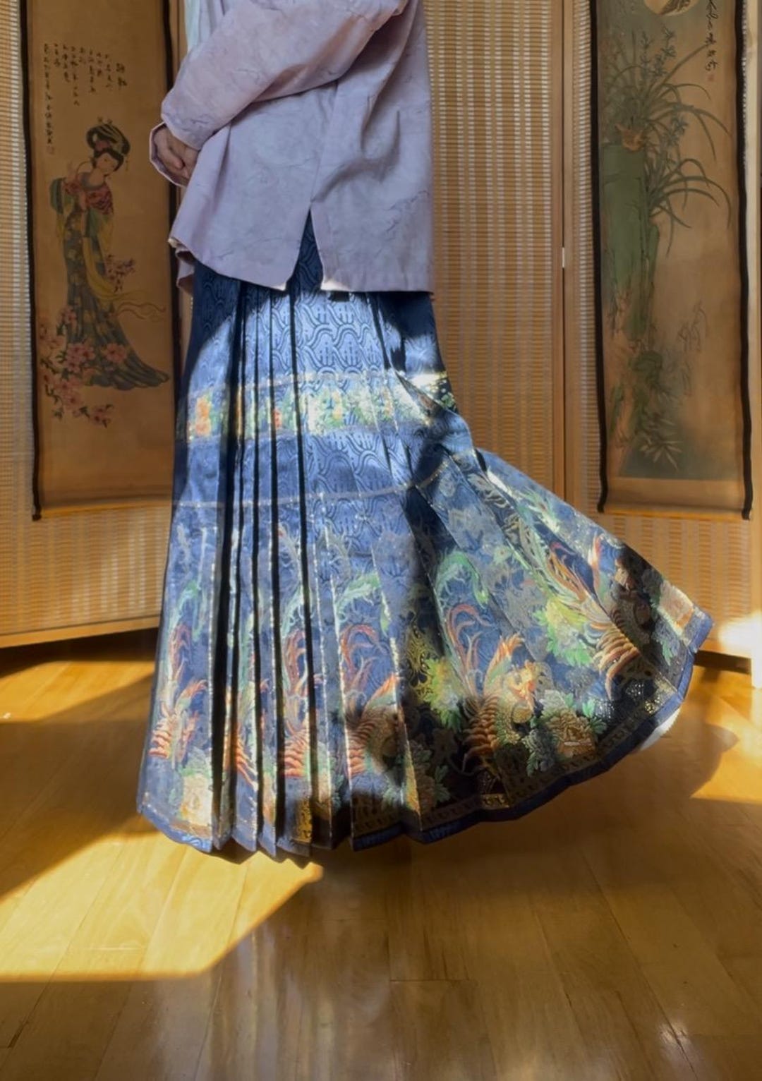 On Sale, Chinese Traditional Hanfu, Navy Brocade, Gold Thread Phoenix ...