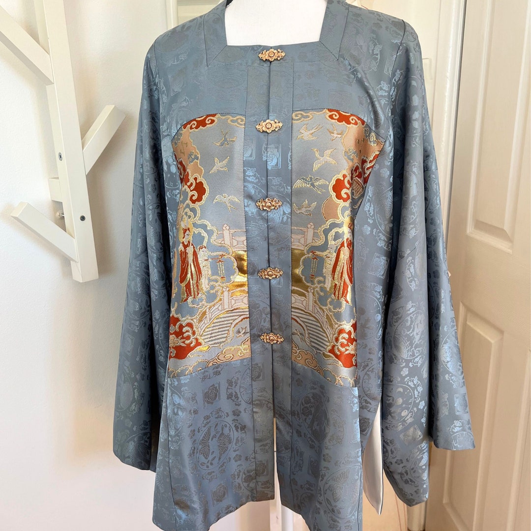 Chinese Traditional Clothing, Blue Brocade Hanfu Top, Ming Dynasty ...