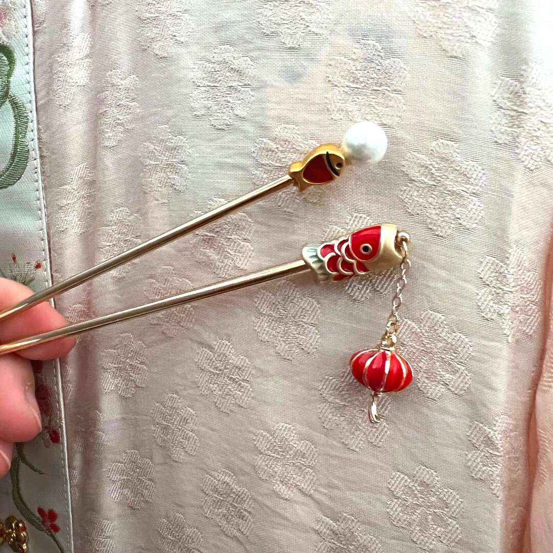 Hanfu Hair Clip, Lantern Goldfish Hair Pin, Lovely Carp Jewelry, Gold ...
