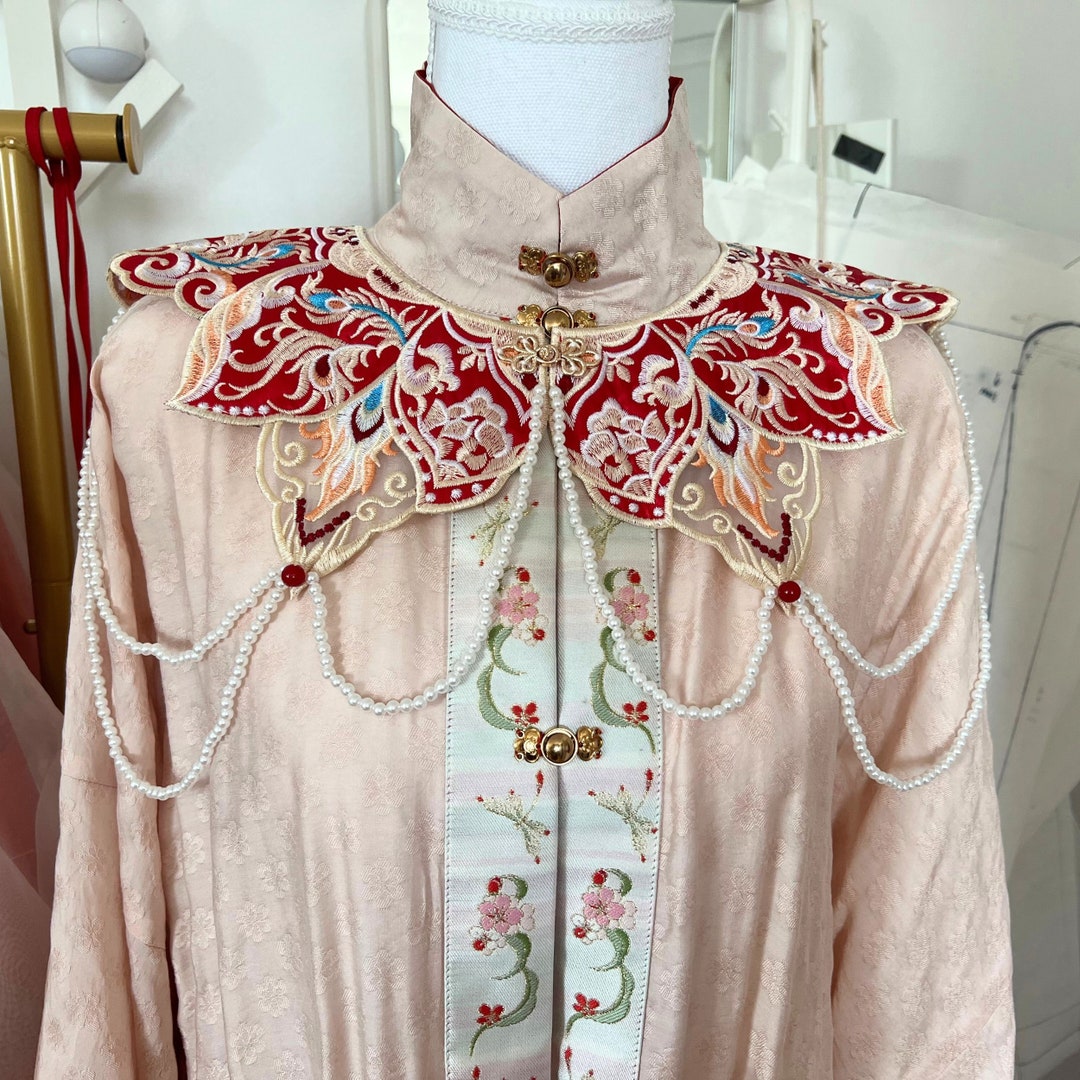 Traditional Chinese, Embroidered Hanfu Accessories, Yunjian Collar, Red ...