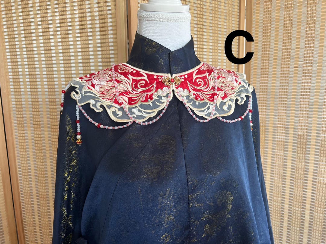 Traditional Chinese, Embroidered Hanfu Accessories, Yunjian Collar, Red ...