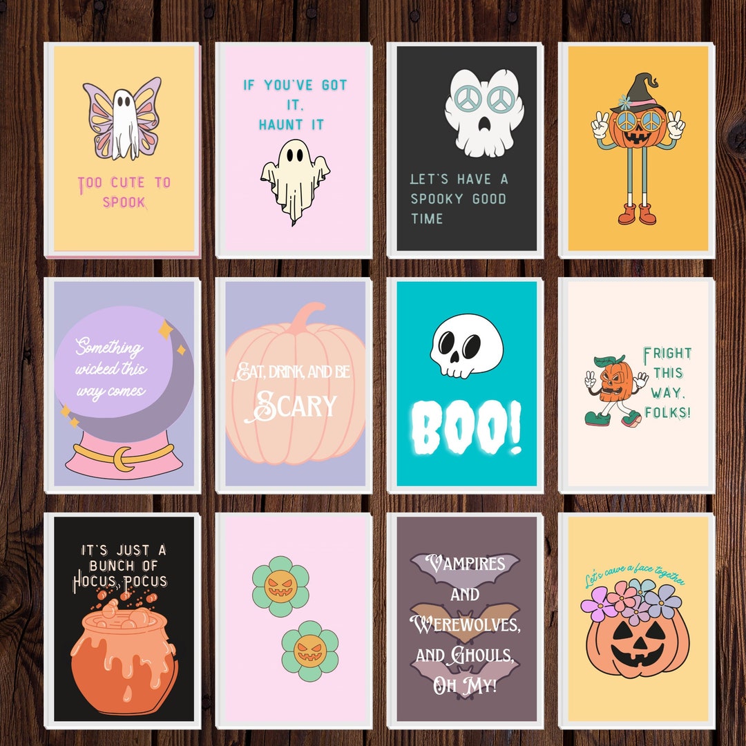 Cute Pastel Halloween Wall Art Set of 12/ Retro Halloween Poster Set ...