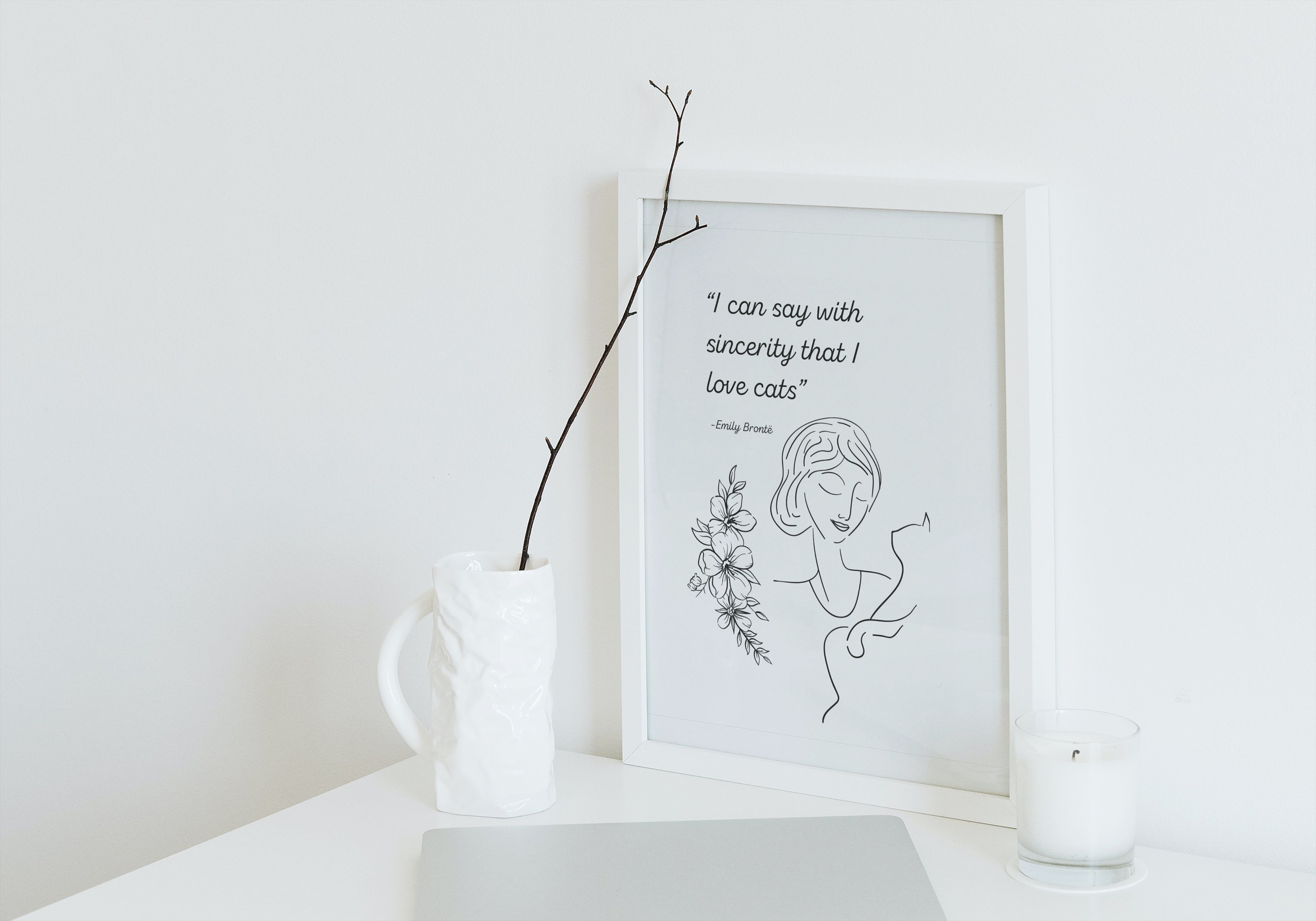 Cat Line Drawing/ Emily Bronte Quote "i Can Say With Sincerity That I ...