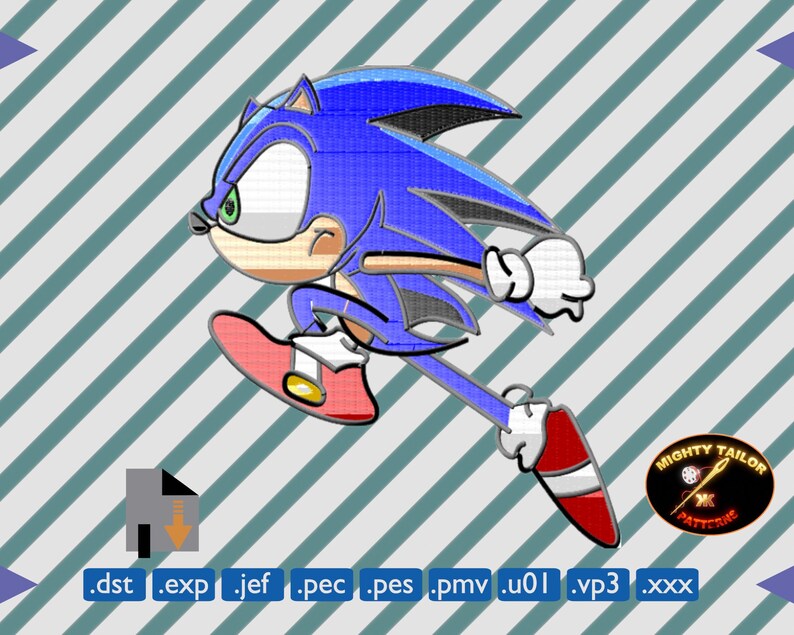 Sonic Embroidery Design Sonic the Hedgehog Digitising Embroidery Sonic ...