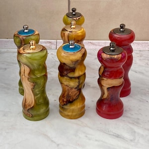 Handmade Wood & Epoxy Resin Pepper Mill and Salt Shaker Combo - 2 in 1 ...