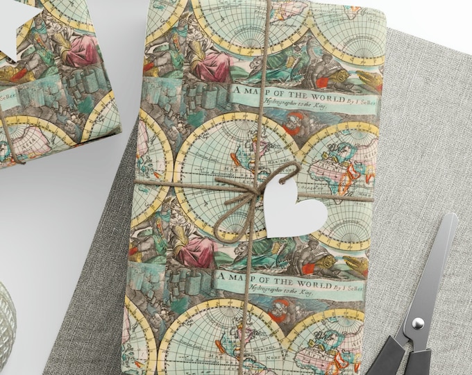World Map Wrapping Paper Classic, Map Paper, Travel, Gift Wrapping ...