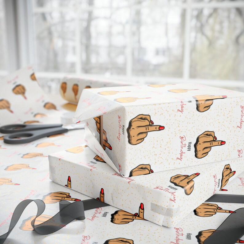 Middle Finger Birthday Gift Wrapping Papers, Funny Happy Birthday Gift ...