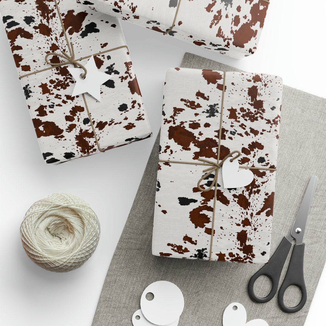 Brown Black and White Cow Wrapping Paper Roll, Cow Print Gift Wrapping ...
