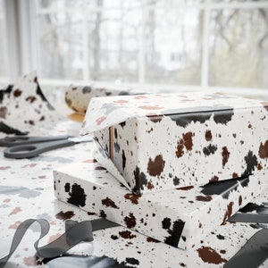 Cow Print Brown Black White Cowhide Wrapping Paper Roll, Cow Print Gift ...