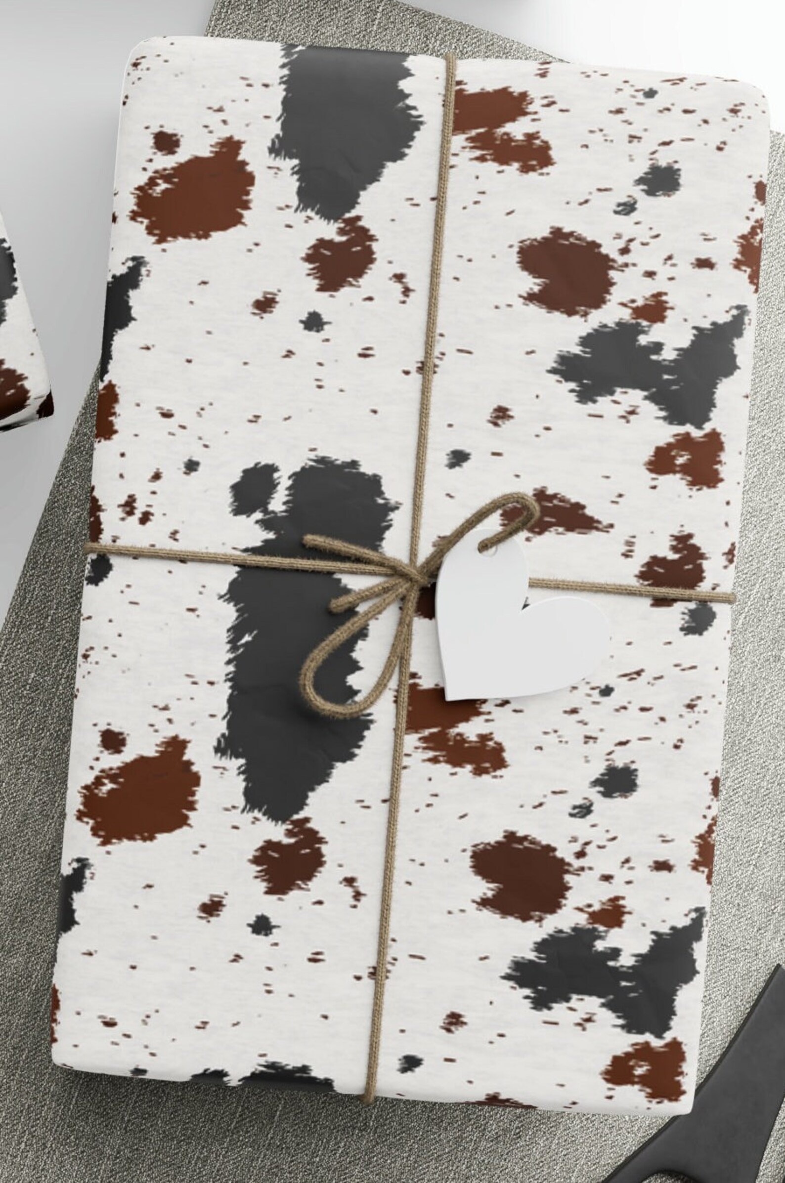 Cow Print Brown Black White Cowhide Wrapping Paper Roll, Cow Print Gift ...