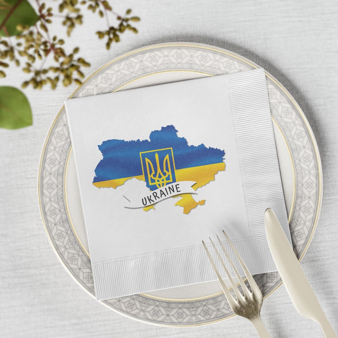 Ukraine White Coined Napkins, Ukraine Flag Party Napkins, Ukraine Map ...