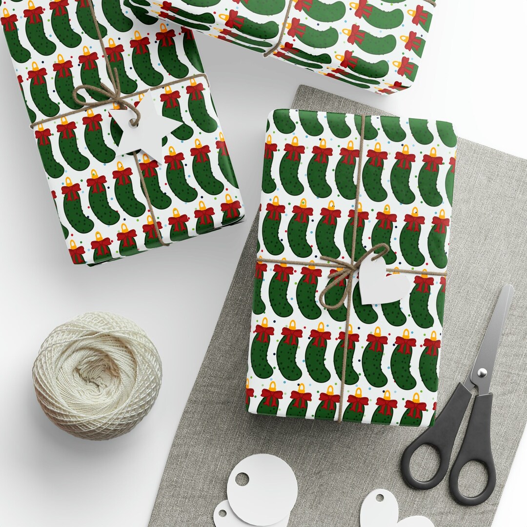 Christmas Pickle Gift Wrapping Paper Roll, Vintage Pickle Gift Wrapping ...
