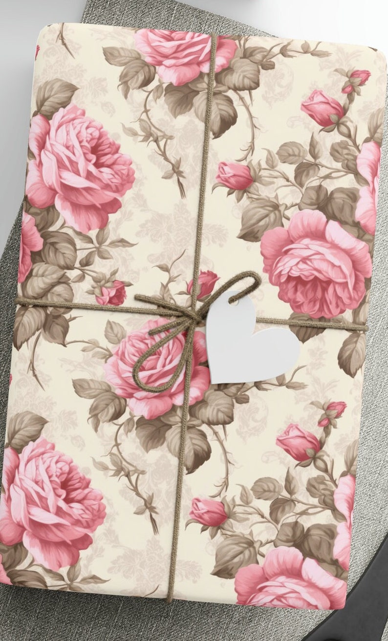 English Roses Wrapping Paper Roll, Shabby Chic Flowers Wrapping Paper ...