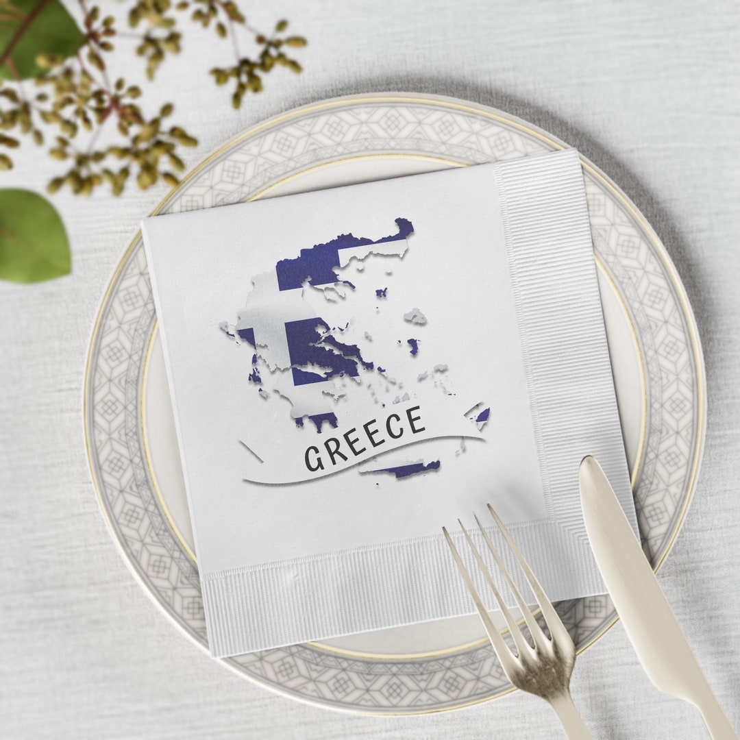 Greece White Coined Napkins, Greece Flag Party Napkins, Greece Map ...