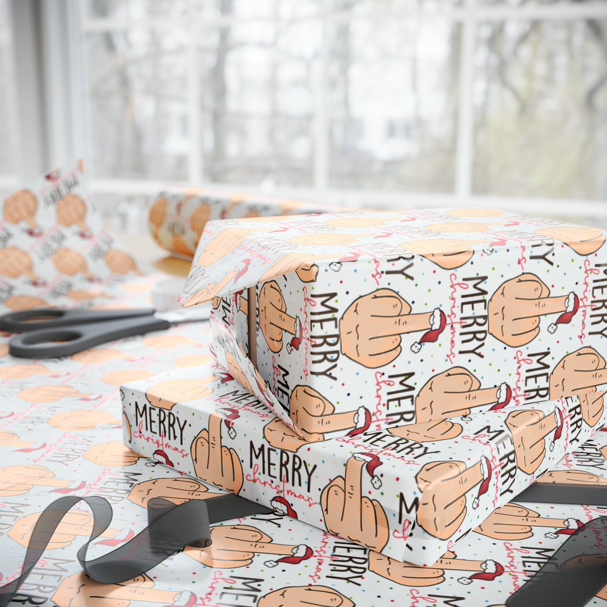 Funny Middle Finger Wrapping Paper Roll, Christma Santa Middle Finger ...