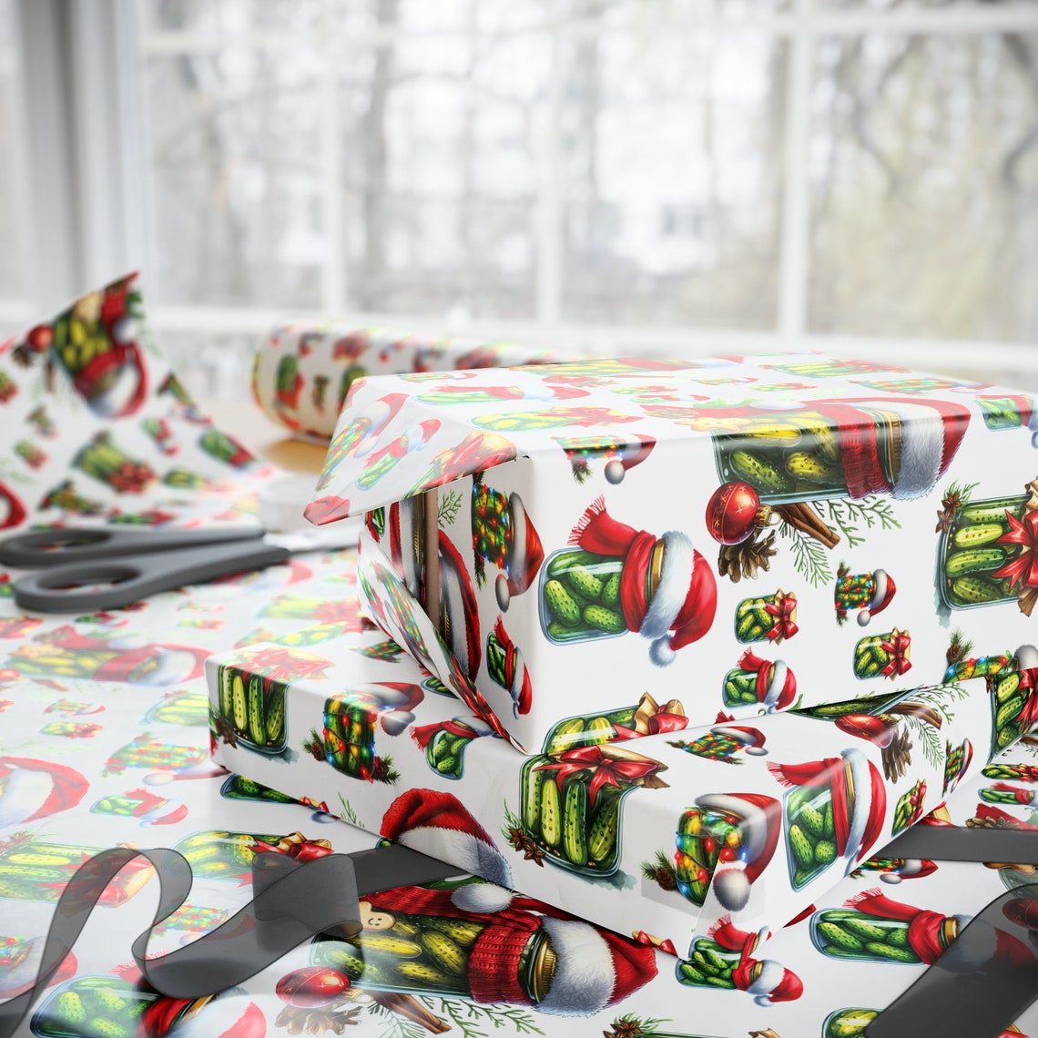 Santa Pickle Jar Gift Wrapping Papers, Pickle Gift Wrapping Paper ...