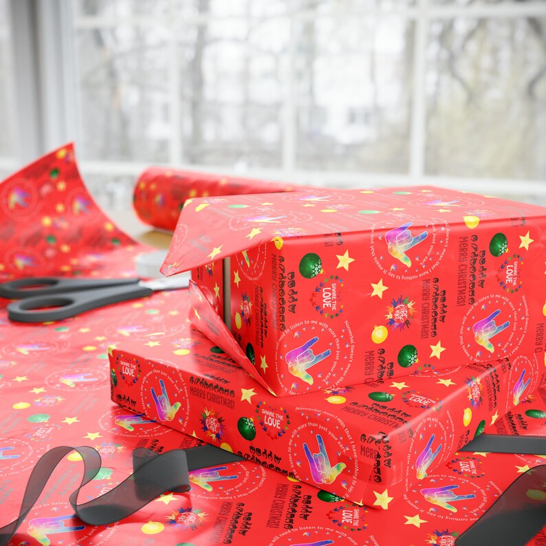 ASL Merry Christmas Gift Wrapping Paper , Sign Language Christmas Gift ...