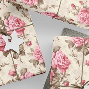 English Roses Wrapping Paper Roll, Shabby Chic Flowers Wrapping Paper ...
