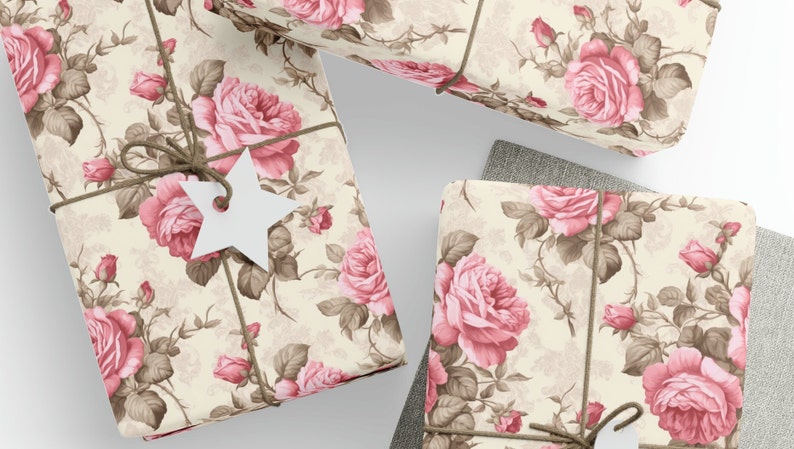 English Roses Wrapping Paper Roll, Shabby Chic Flowers Wrapping Paper ...