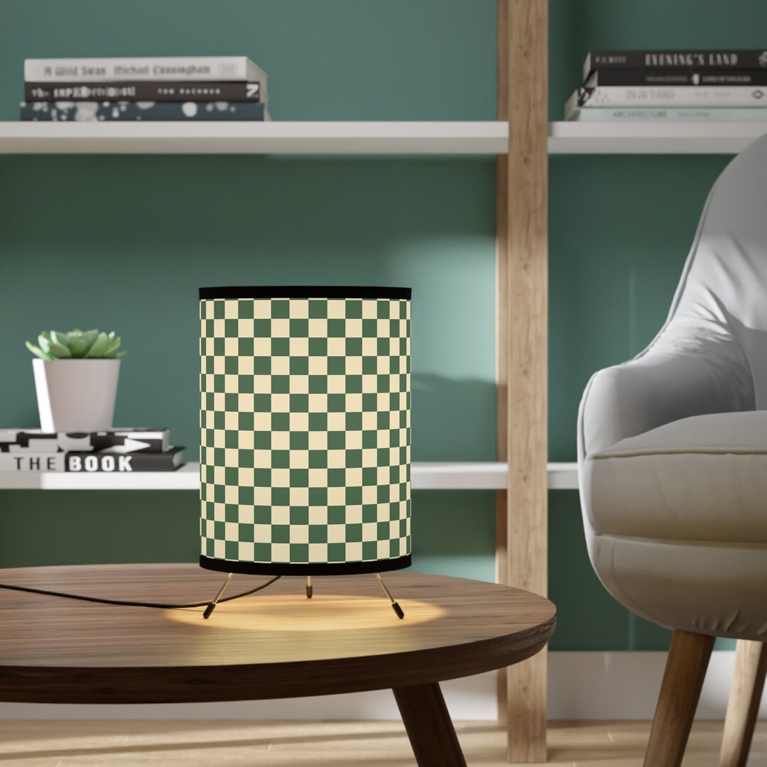 Checkered Tripod Lamp, US\CA Plug, Green and Cream Checkered Lamp ...