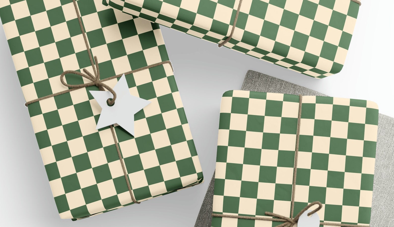 Green & Cream Checkered Gift Wrapping Paper Roll, Checkered Gift ...