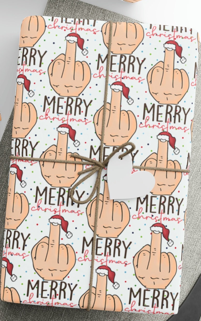 Funny Middle Finger Wrapping Paper Roll, Christma Santa Middle Finger ...