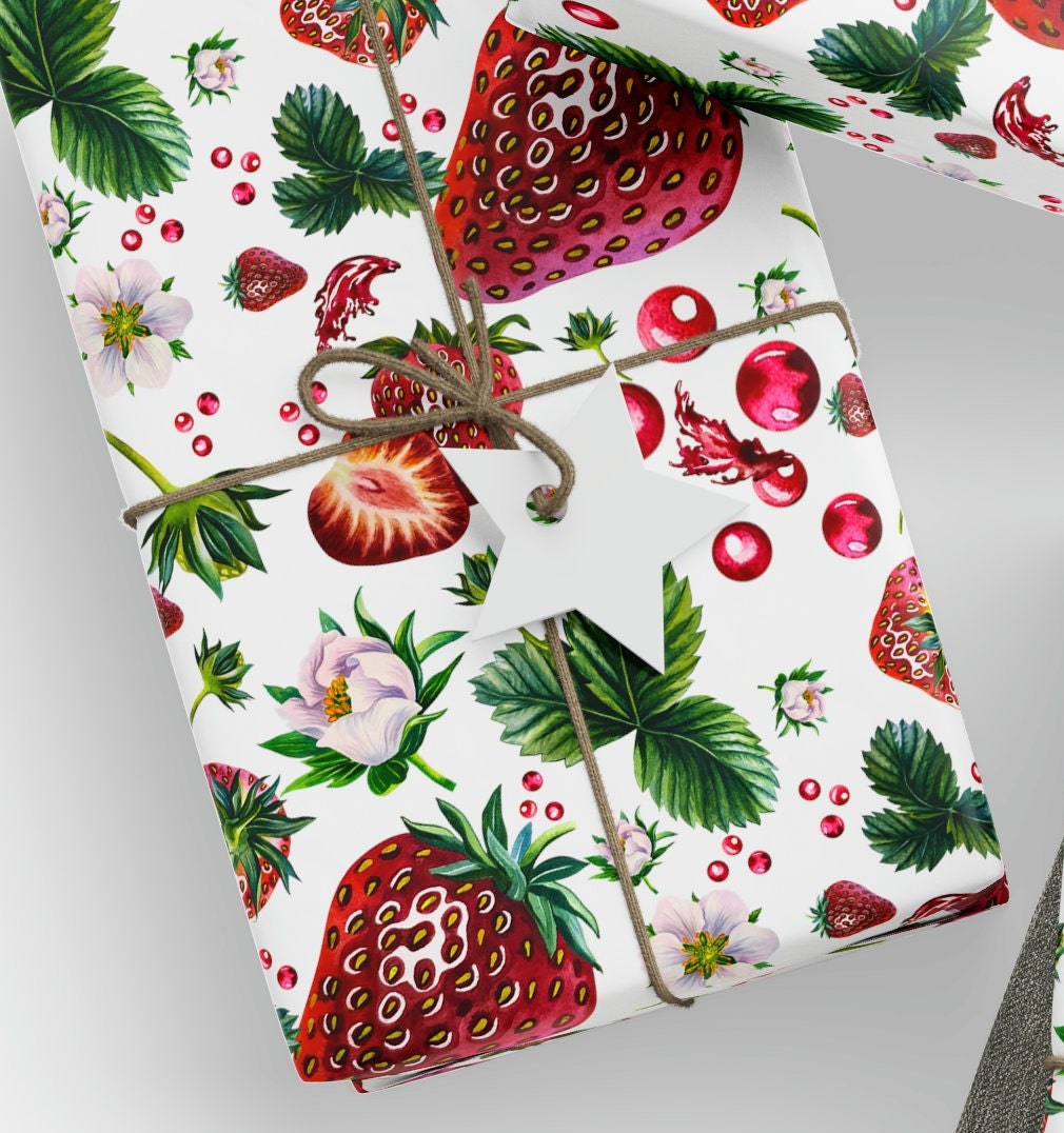 Strawberry Wrapping Paper, Strawberry Birthday Gift Wrapping Paper Roll ...