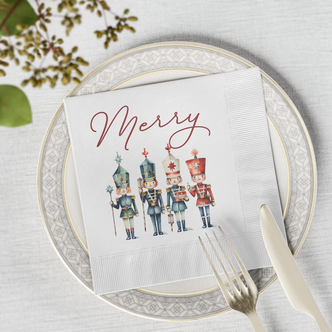 Nutcracker White Coined Napkins, Merry Christmas Nutcracker Napkins ...