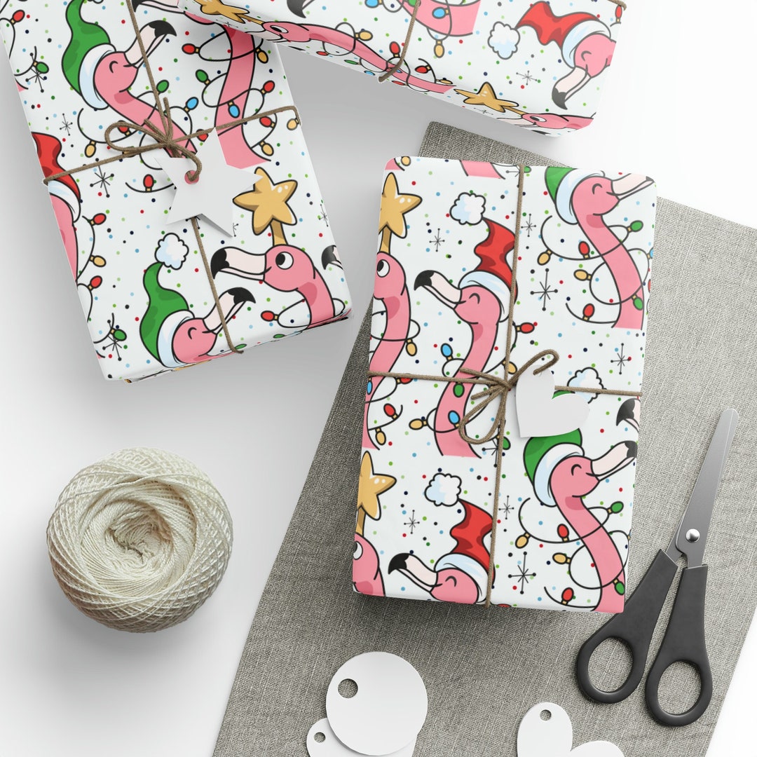Christmas Flamingo Gift Wrapping Paper Roll, Flamingo Gift Wrapping ...