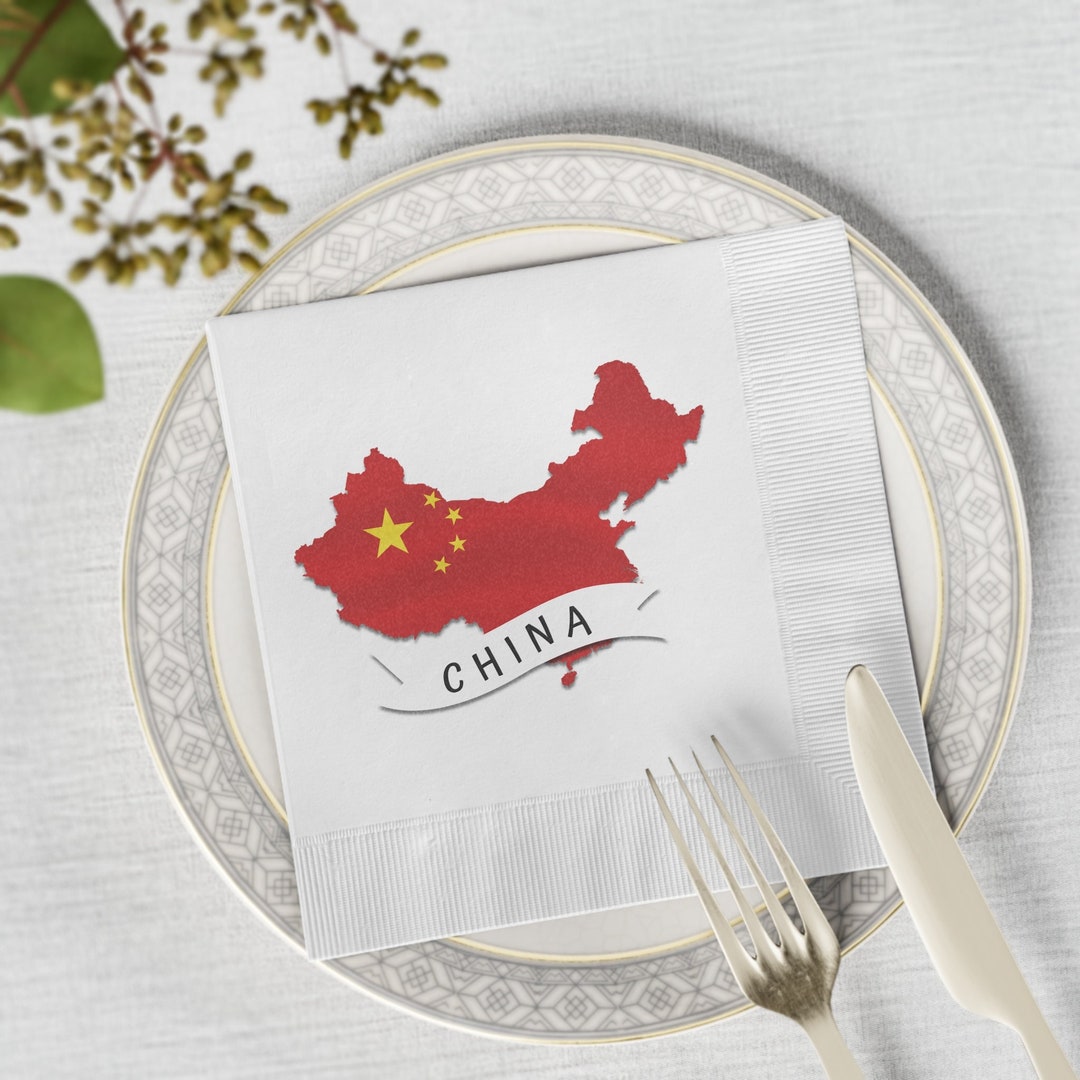China White Coined Napkins, China Flag Party Napkins, China Map Party ...