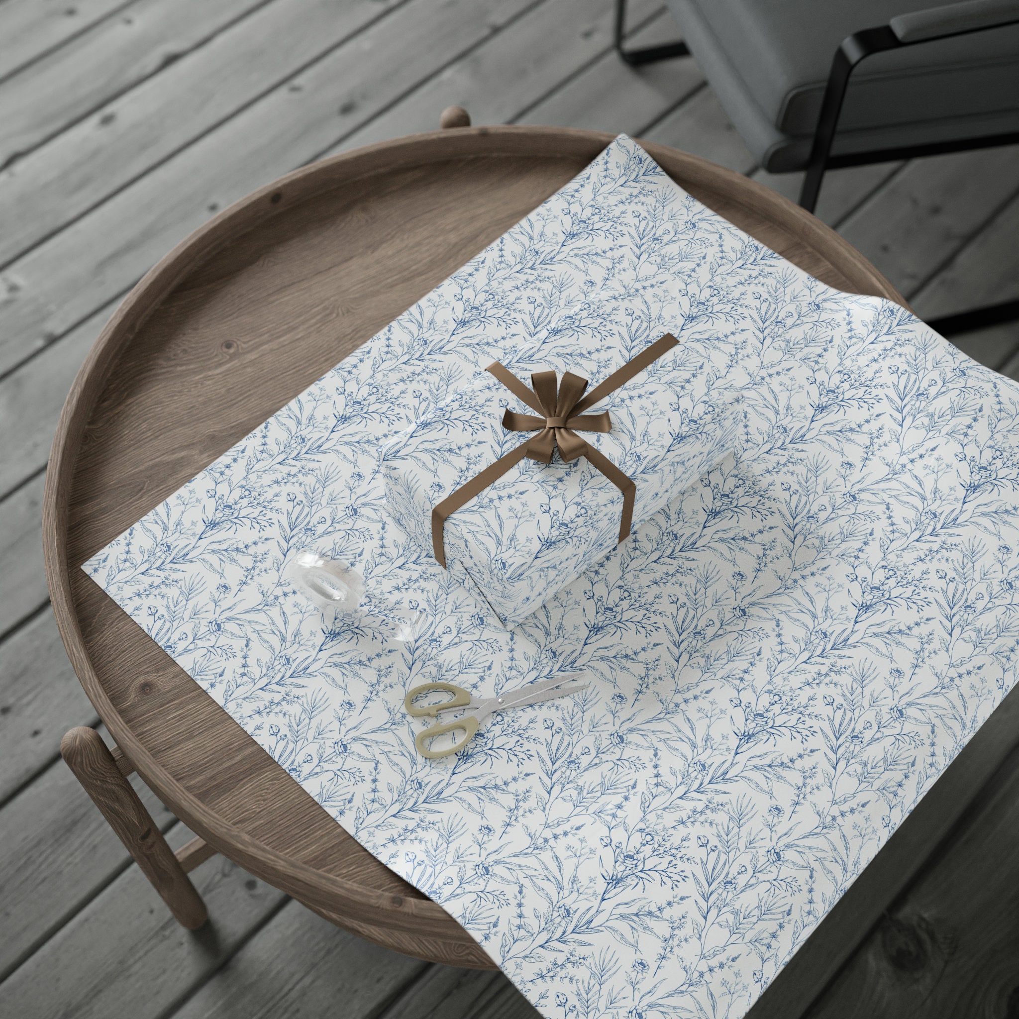 Blue Flowers Wrapping Paper, Wedding Floral Gift Wrapping Paper ...