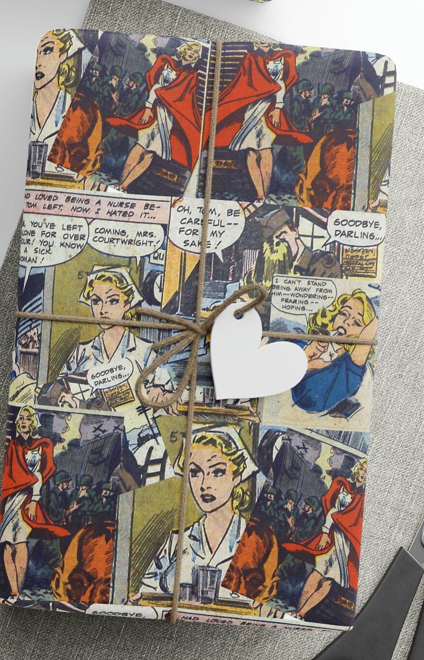 Comic Book Wrapping Paper, Vintage Comic Book Love Wrapping Paper ...