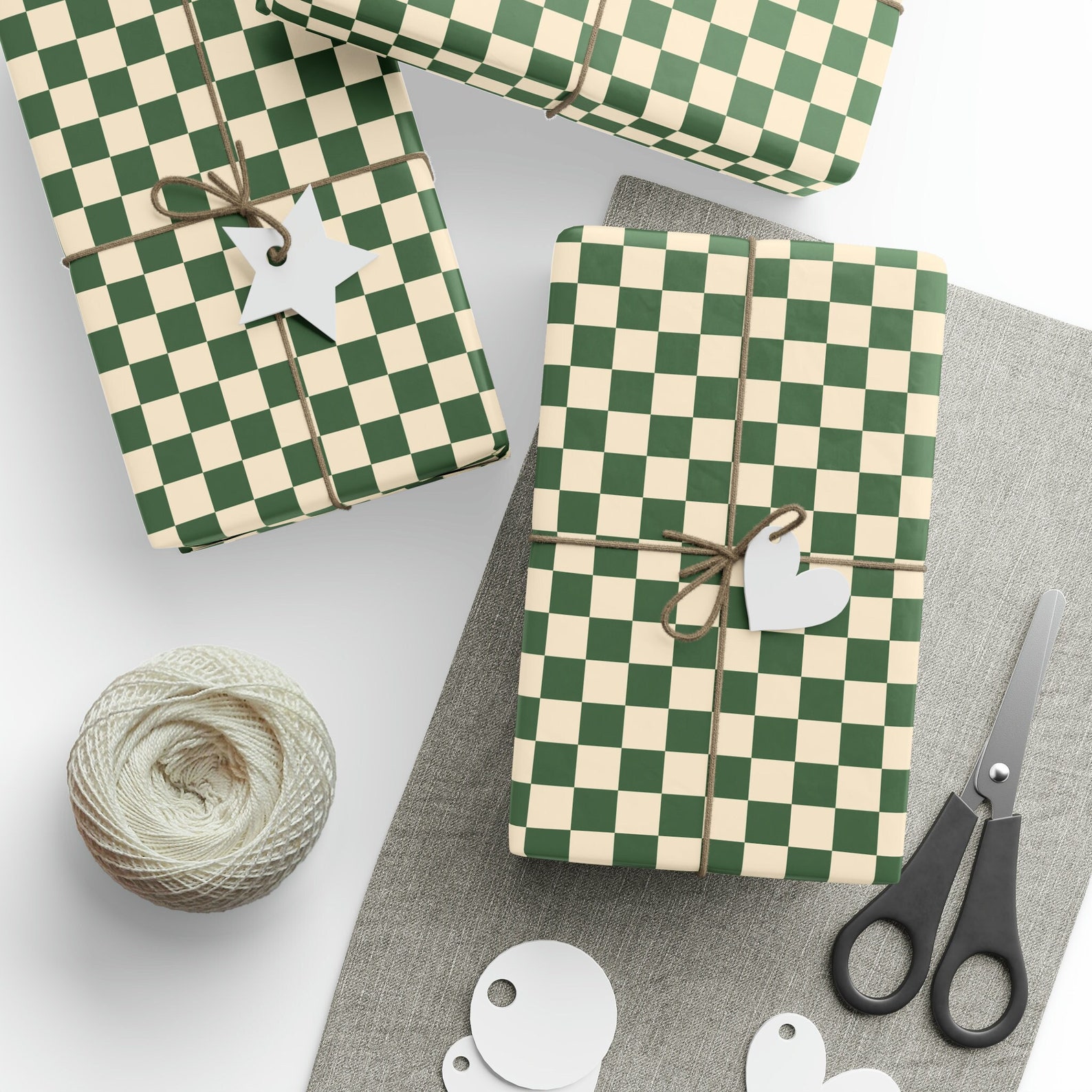 Green & Cream Checkered Gift Wrapping Paper Roll, Checkered Gift ...