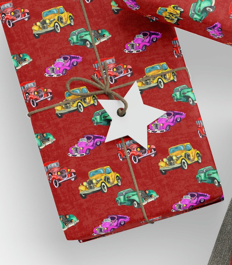 Retro Cars Wrapping Paper, Vintage Cars Wrapping Paper, Victorian Cars ...