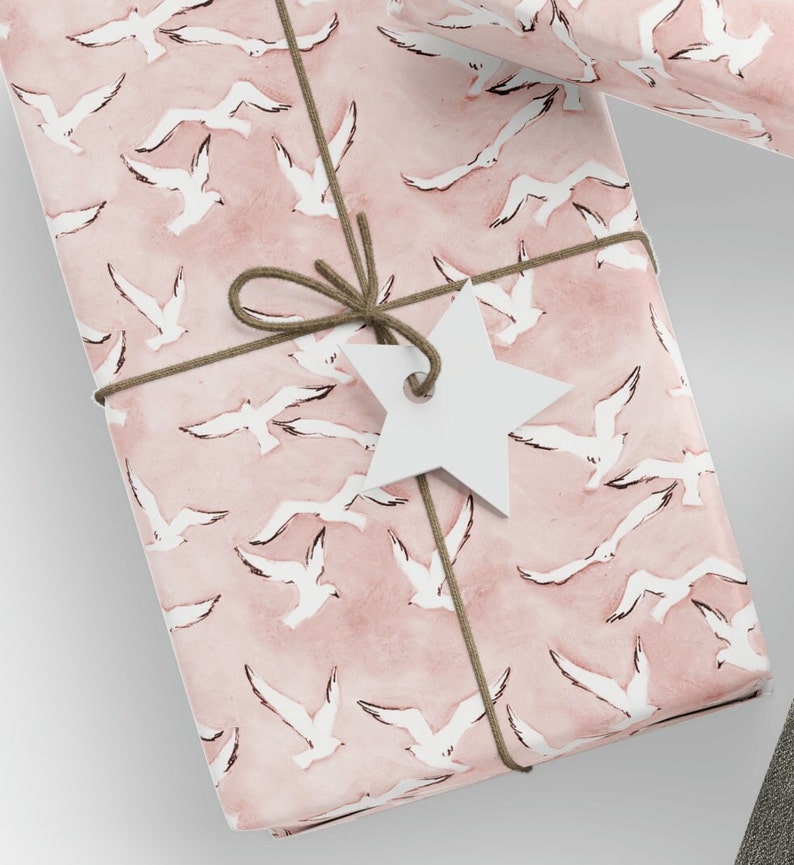 Seagull Wrapping Paper, Pink Seagull Wrapping Paper, Sea Birds Wrapping ...