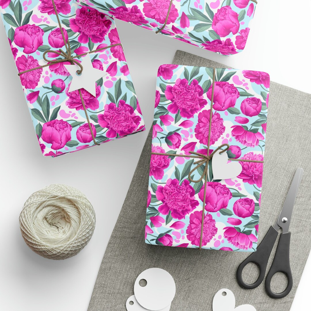 Peony Gift Wrapping Paper Roll, Pink Peonies Gift Wrapping Paper ...