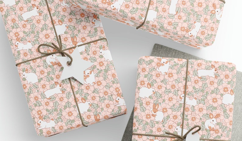 Bunny Rabbit Wrapping Paper Roll, Bunny Wrapping Paper, Rabbit Gifts ...