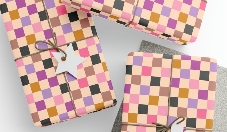 Modern Pastel Checkered Gift Wrapping Papers, Checkered Birthday Gift ...