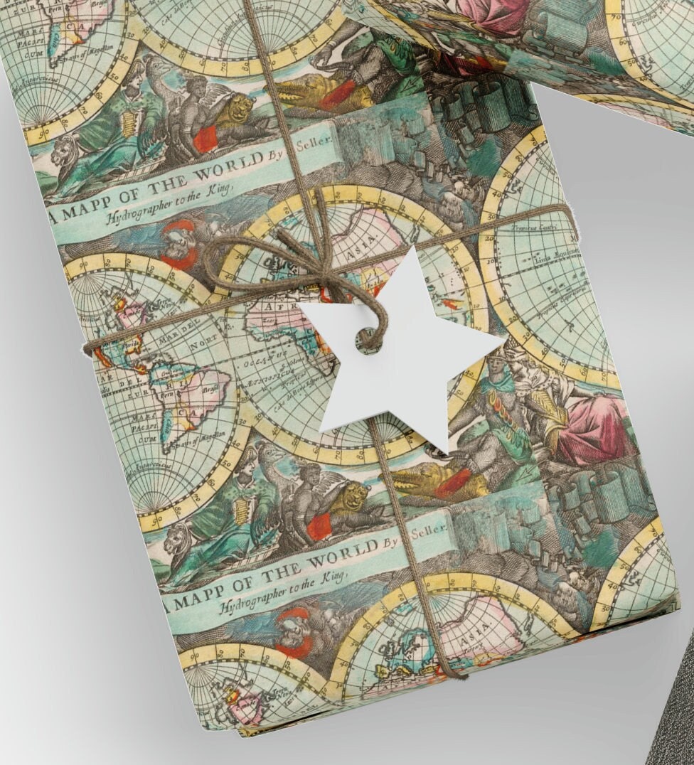 World Map Gift Wrapping Paper Roll, Vintage World Map Inspired Gift ...