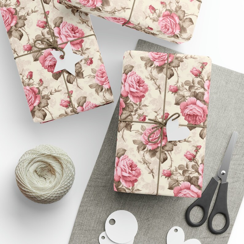 English Roses Wrapping Paper Roll, Shabby Chic Flowers Wrapping Paper ...