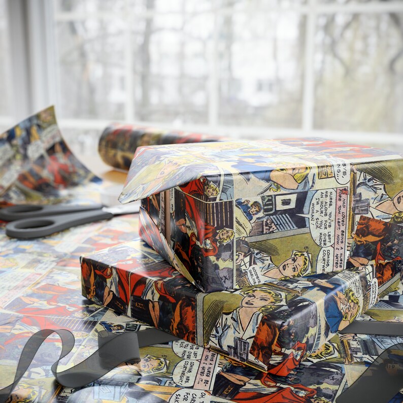 Comic Book Wrapping Paper, Vintage Comic Book Love Wrapping Paper ...