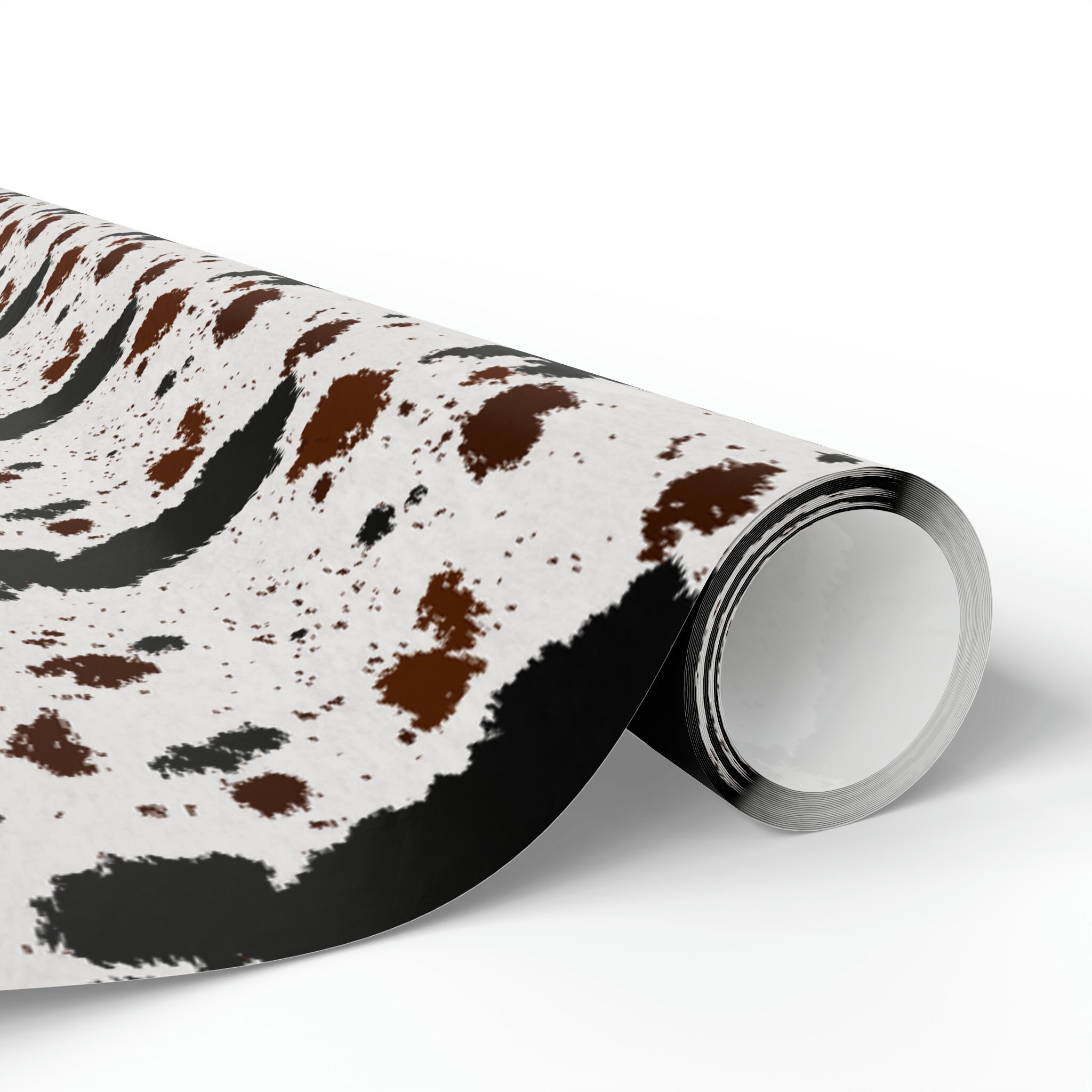 Cow Print Brown Black White Cowhide Wrapping Paper Roll, Cow Print Gift ...